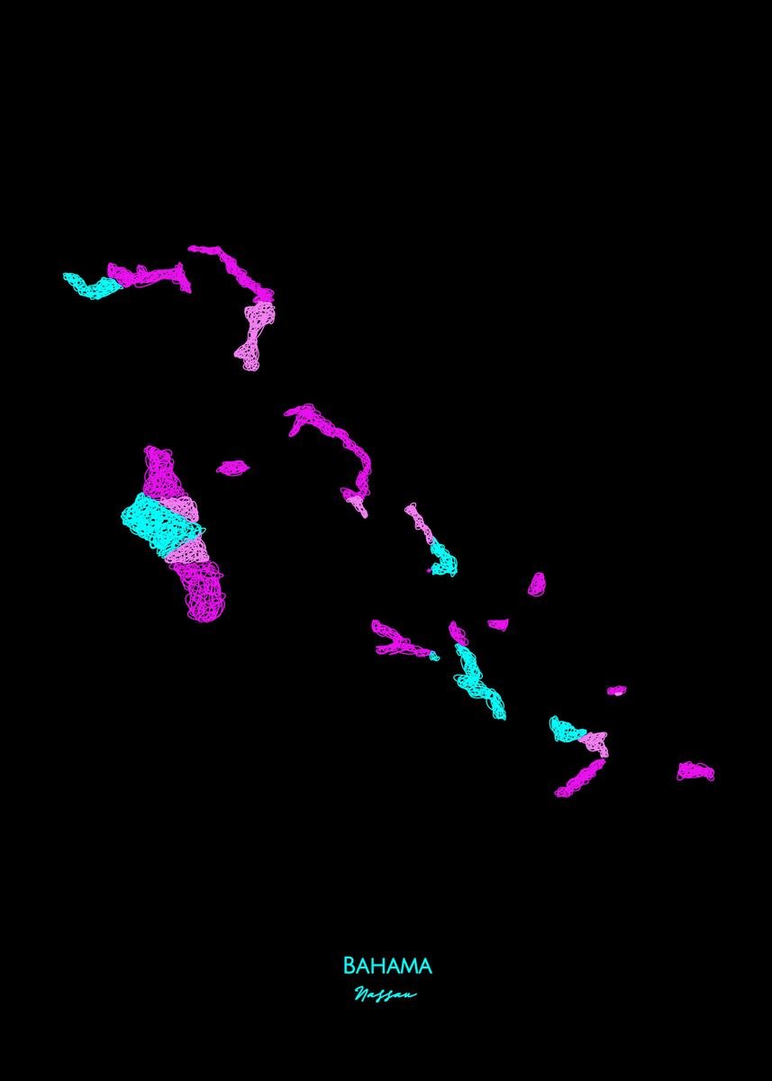 'Bahama Neon Map Flag' Poster, picture, metal print, paint by ...