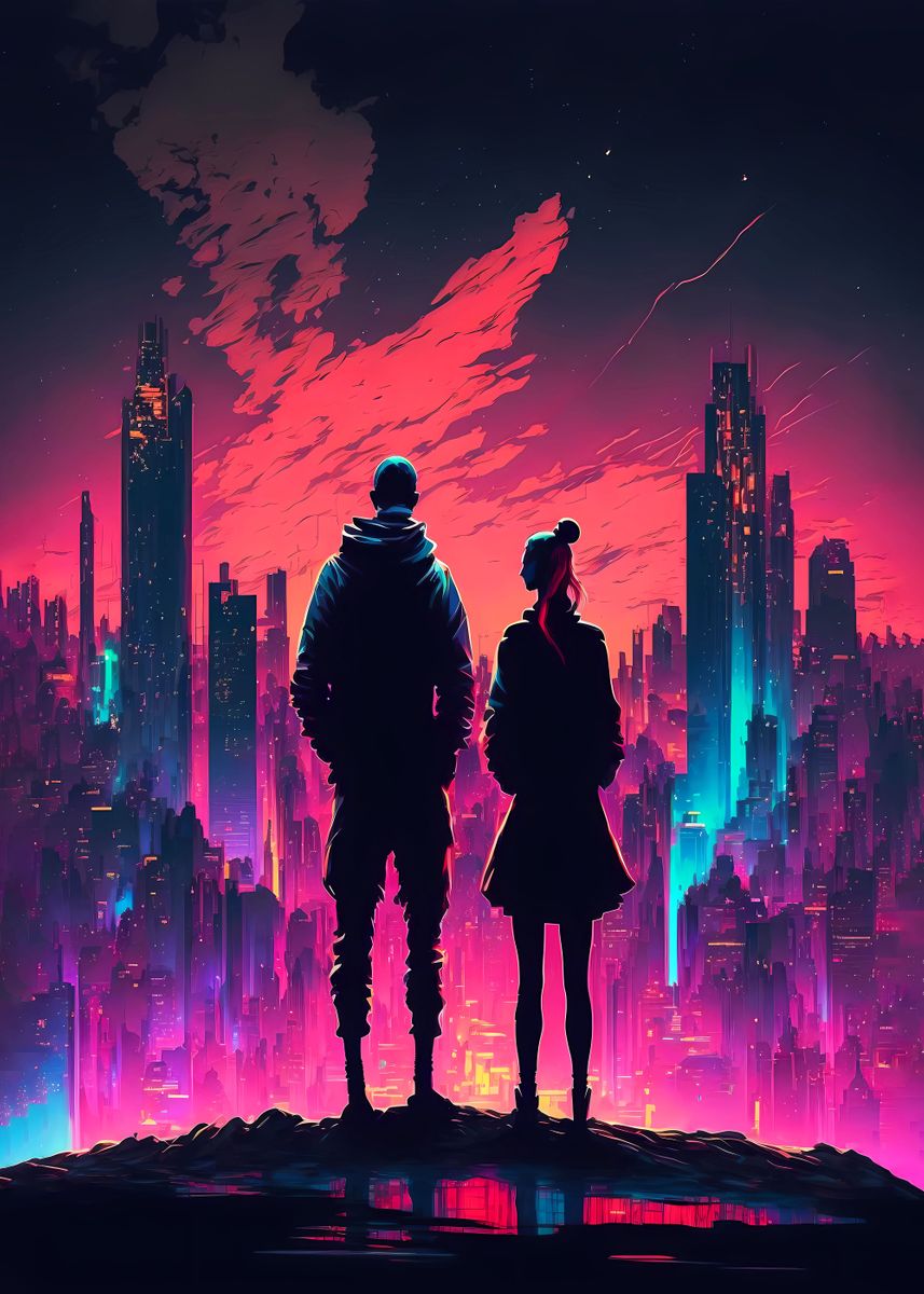 'Couple Cyberpunk Landscape' Poster by Luong Phat | Displate