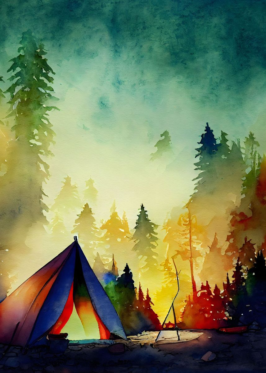 'Forest camping' Poster, picture, metal print, paint by Stefan Merz ...