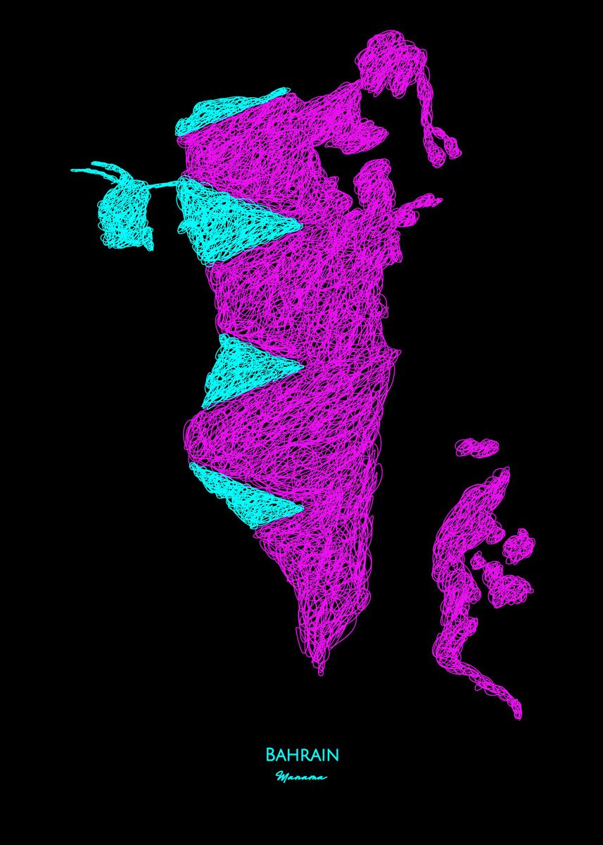 'Bahrain Neon Map Flag' Poster, picture, metal print, paint by ...