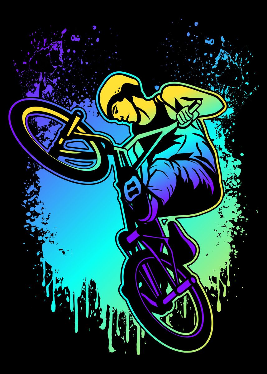 'Colorful Splash BMX' Poster, picture, metal print, paint by ...