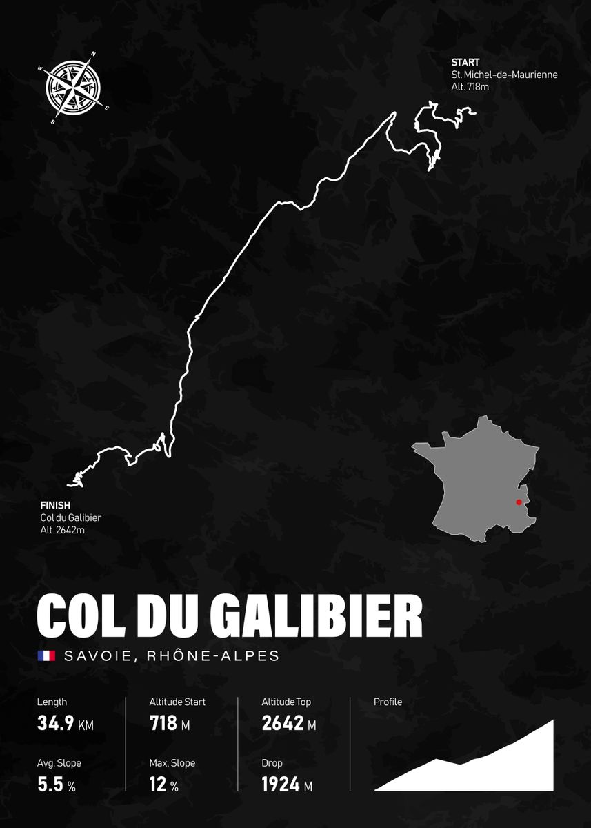'Col du Galibier France' Poster, picture, metal print, paint by MVDZ ...
