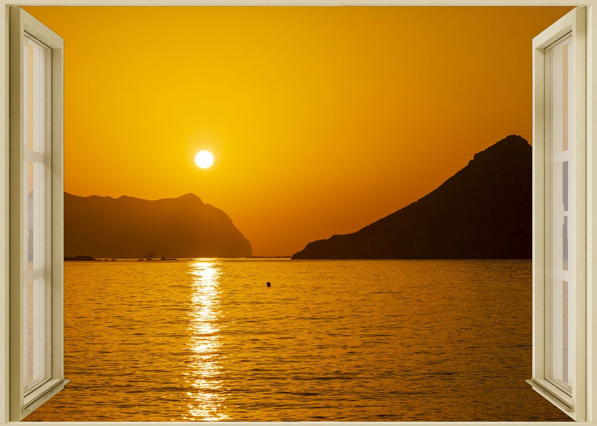 'Open window view sea beach' Poster by Fenestrart | Displate