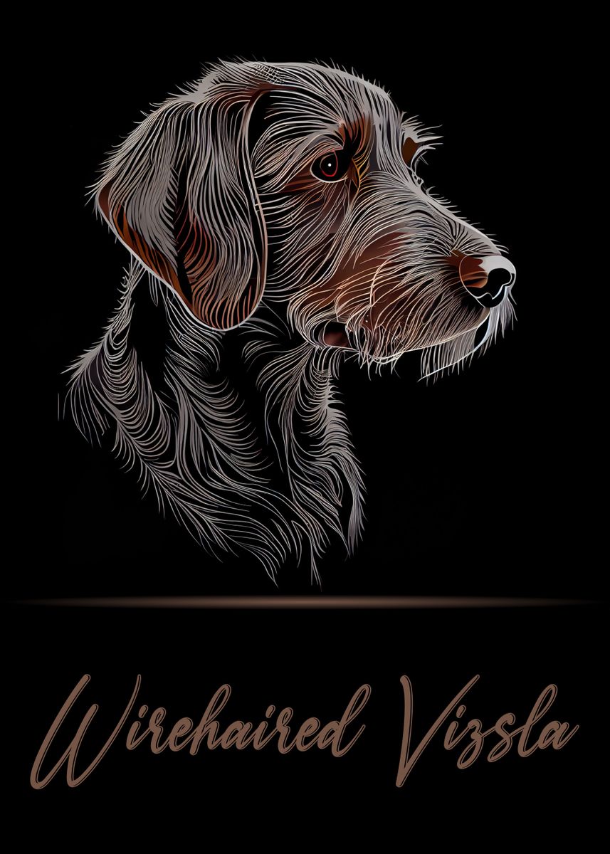 'Wirehaired Vizsla Portrait' Poster, picture, metal print, paint by Artistic Paradigms | Displate