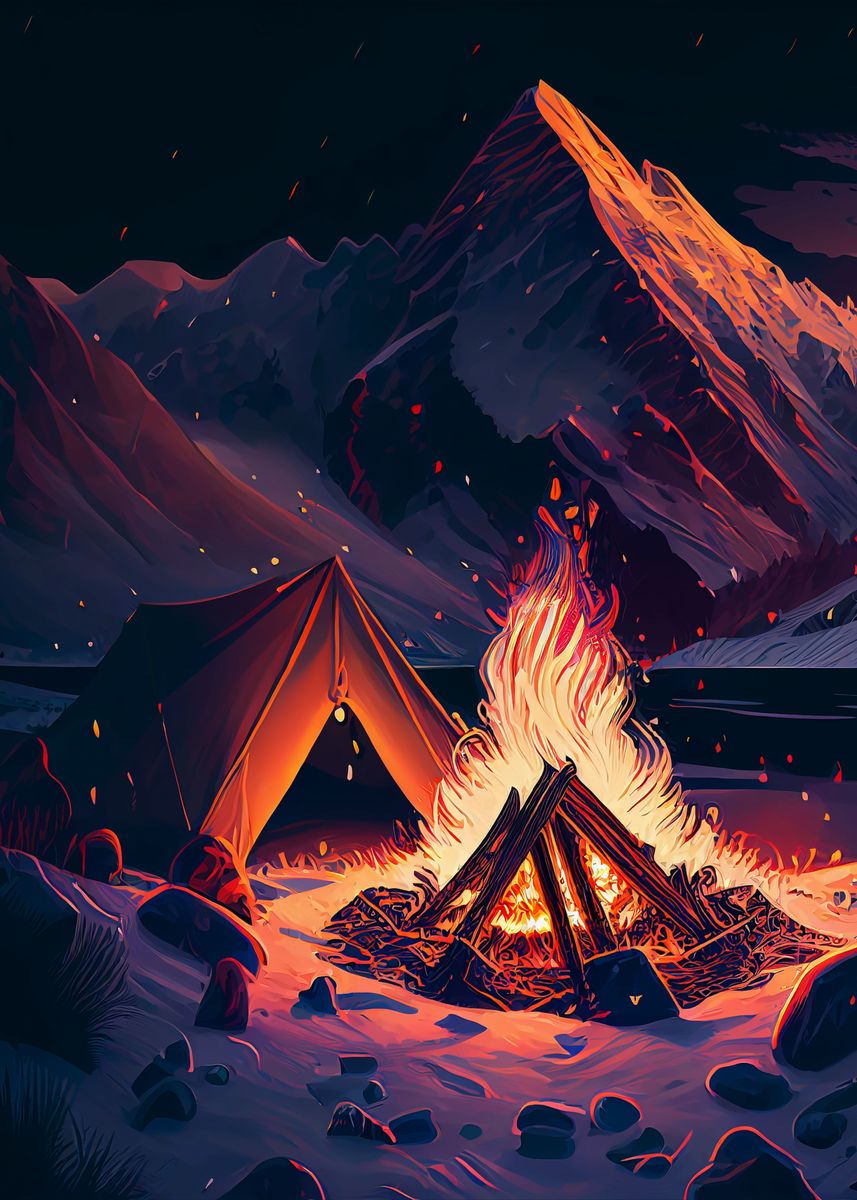'The Lake Campfire' Poster, picture, metal print, paint by Muntwalt ...