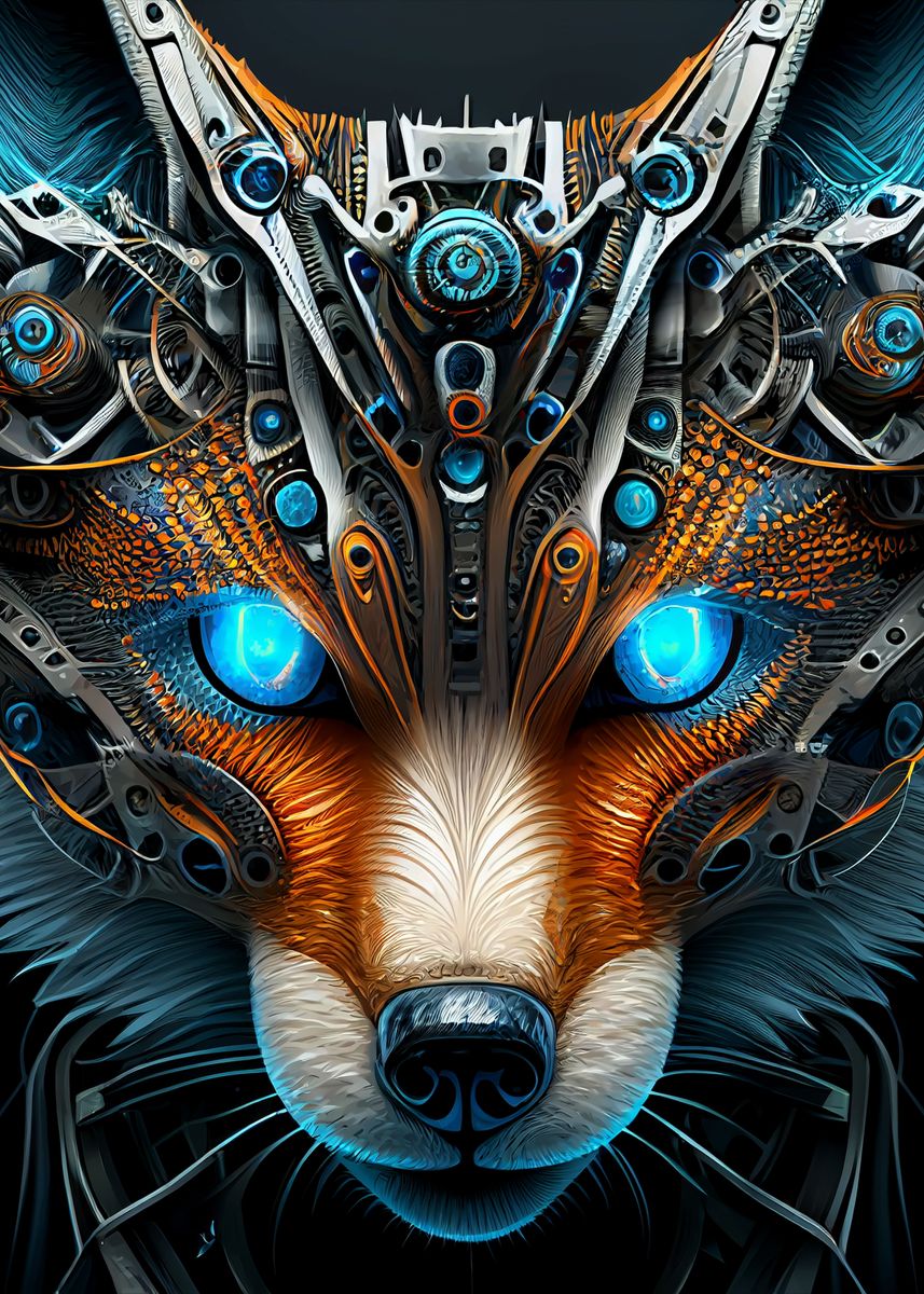 'The Vintage Cyborg Fox' Poster, picture, metal print, paint by ...