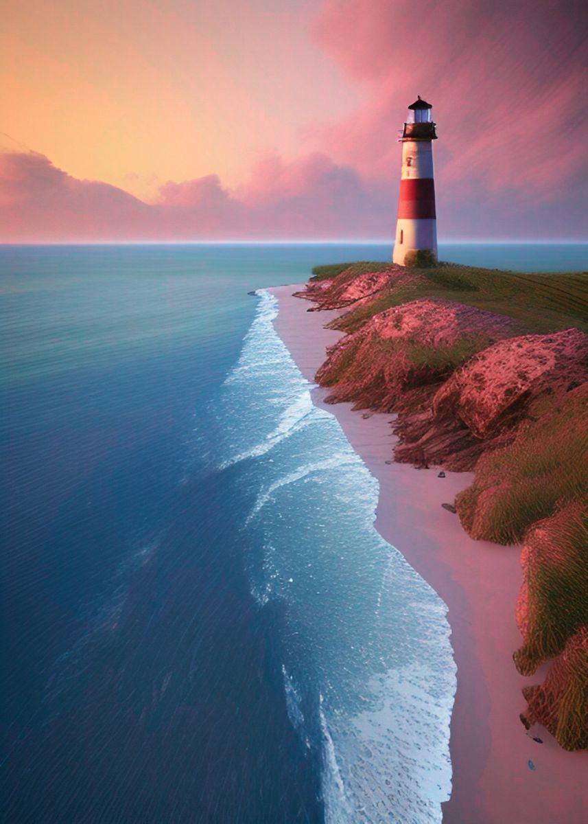 'Lighthouse at Sea Beach' Poster, picture, metal print, paint by Max ...
