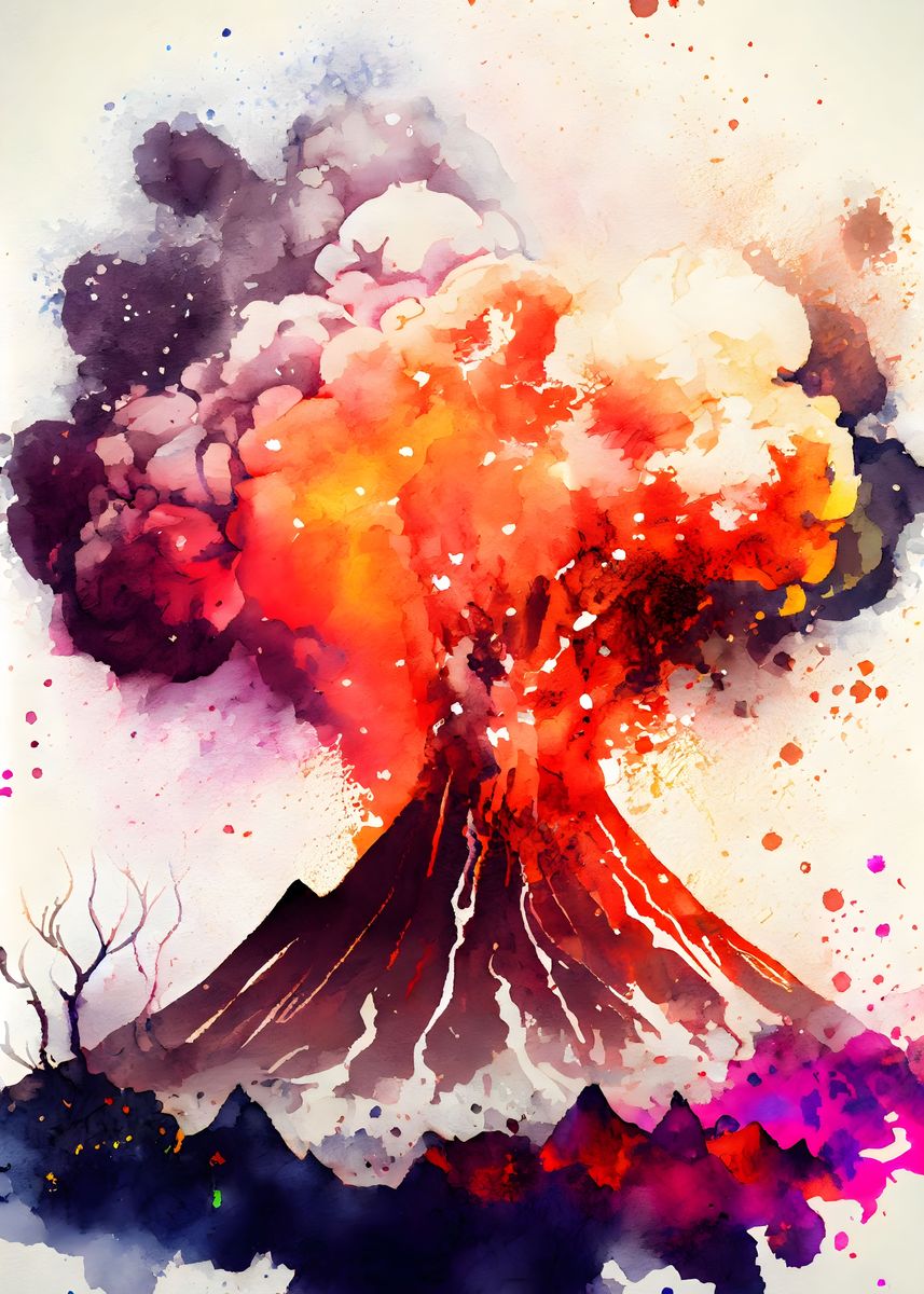 'Volcanic Eruption Watercol' Poster, picture, metal print, paint by ...