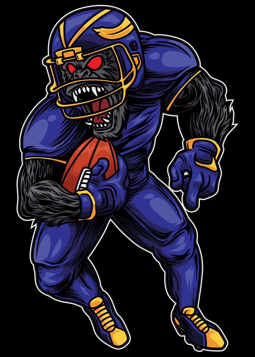 'Chimp American Football' Poster, picture, metal print, paint by hendra ...