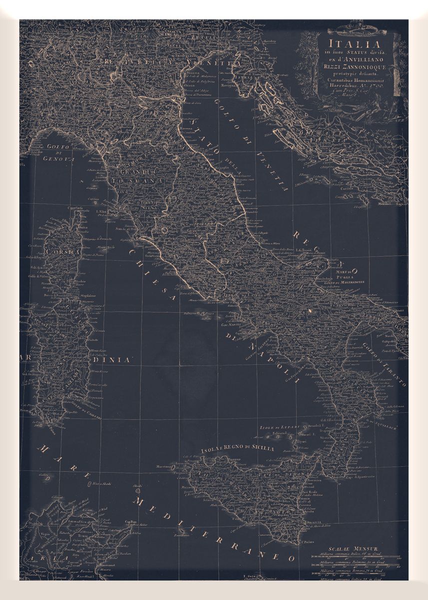 'Vintage old map of Italy' Poster, picture, metal print, paint by Vardi ...