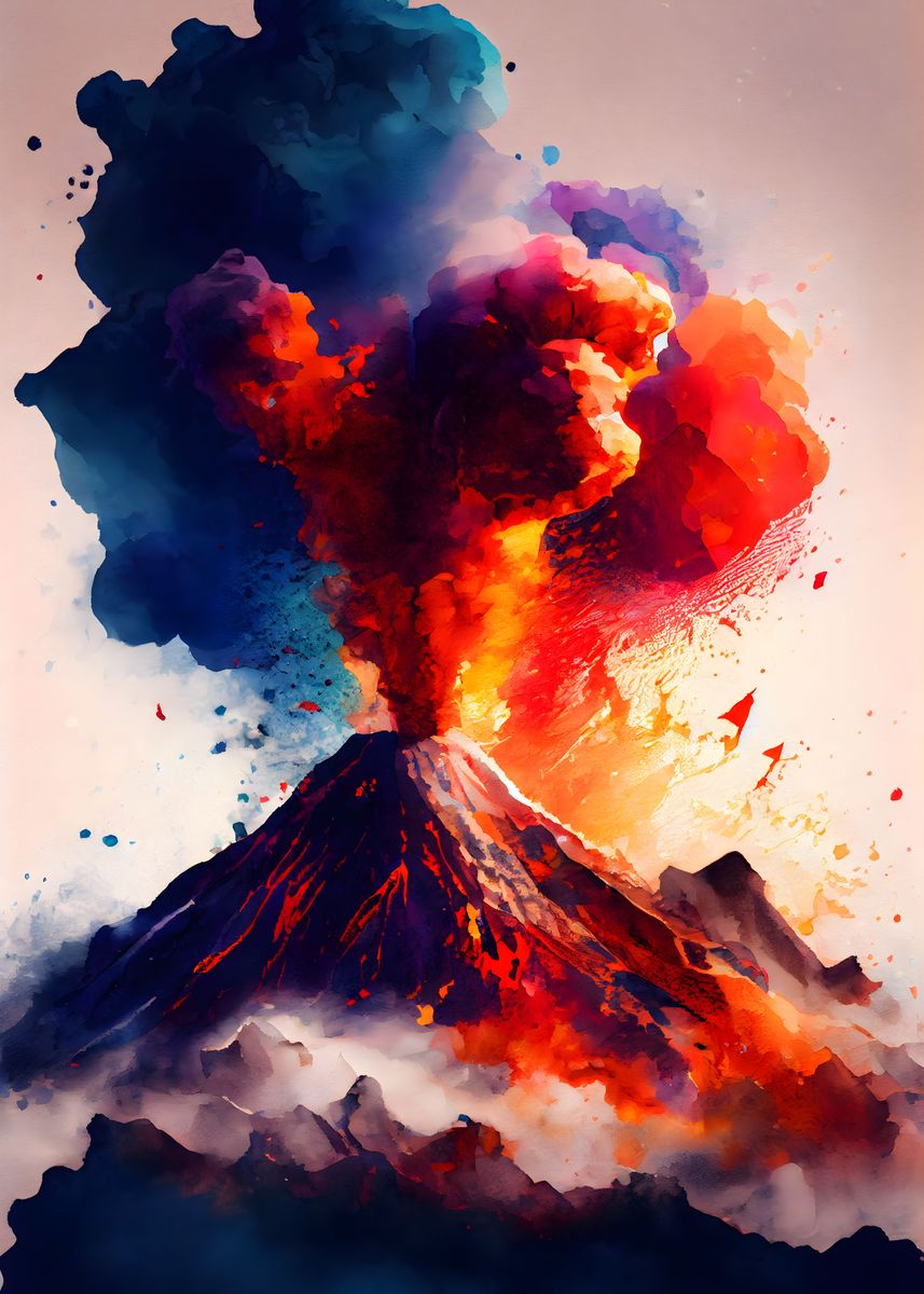 'Volcanic Eruption Watercol' Poster, picture, metal print, paint by ...