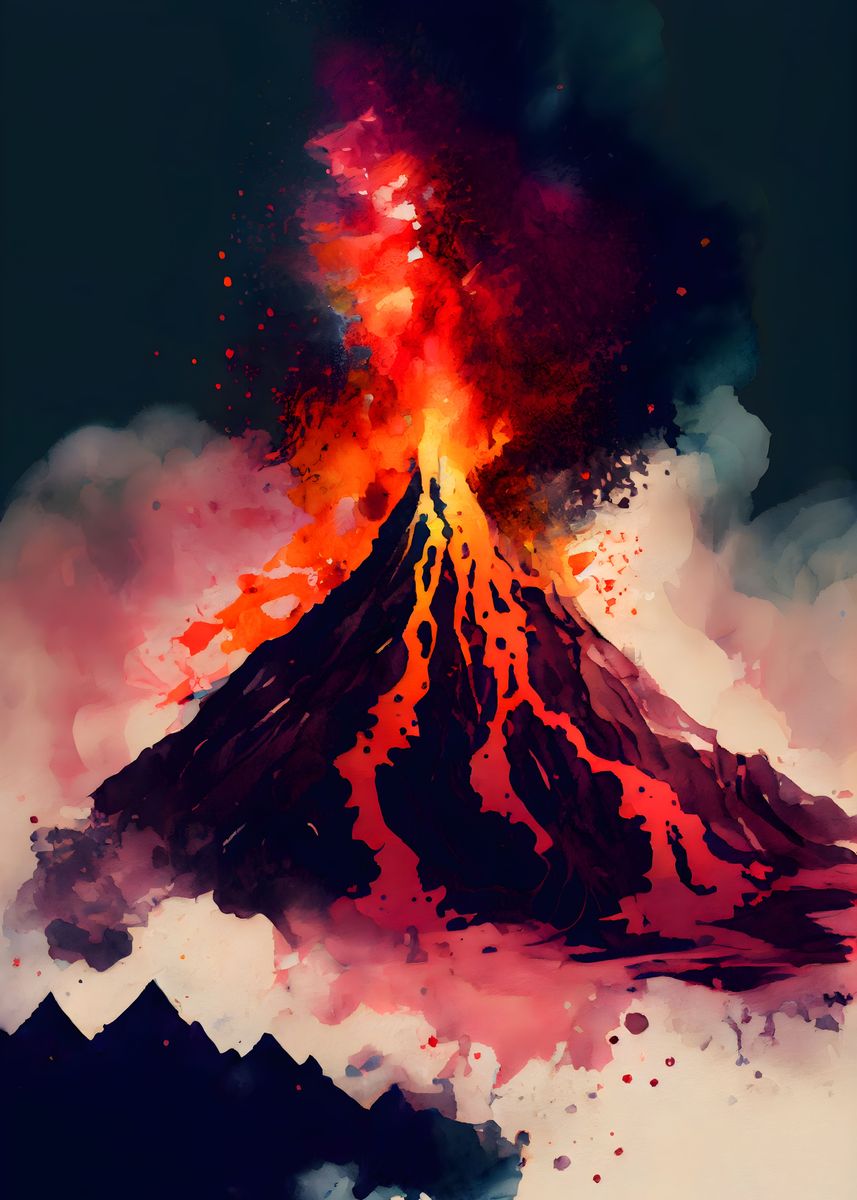 'Volcanic Eruption Watercol' Poster, picture, metal print, paint by ...