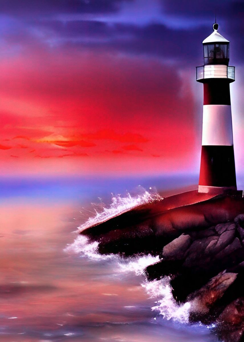 'Lighthouse at Sea Beach' Poster, picture, metal print, paint by Max ...