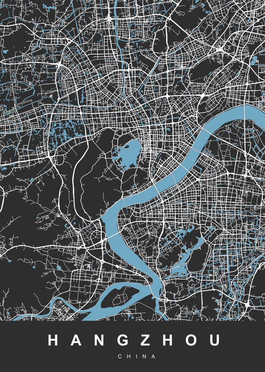 'HANGZHOU Map CHINA' Poster, picture, metal print, paint by UrbanMaps ...