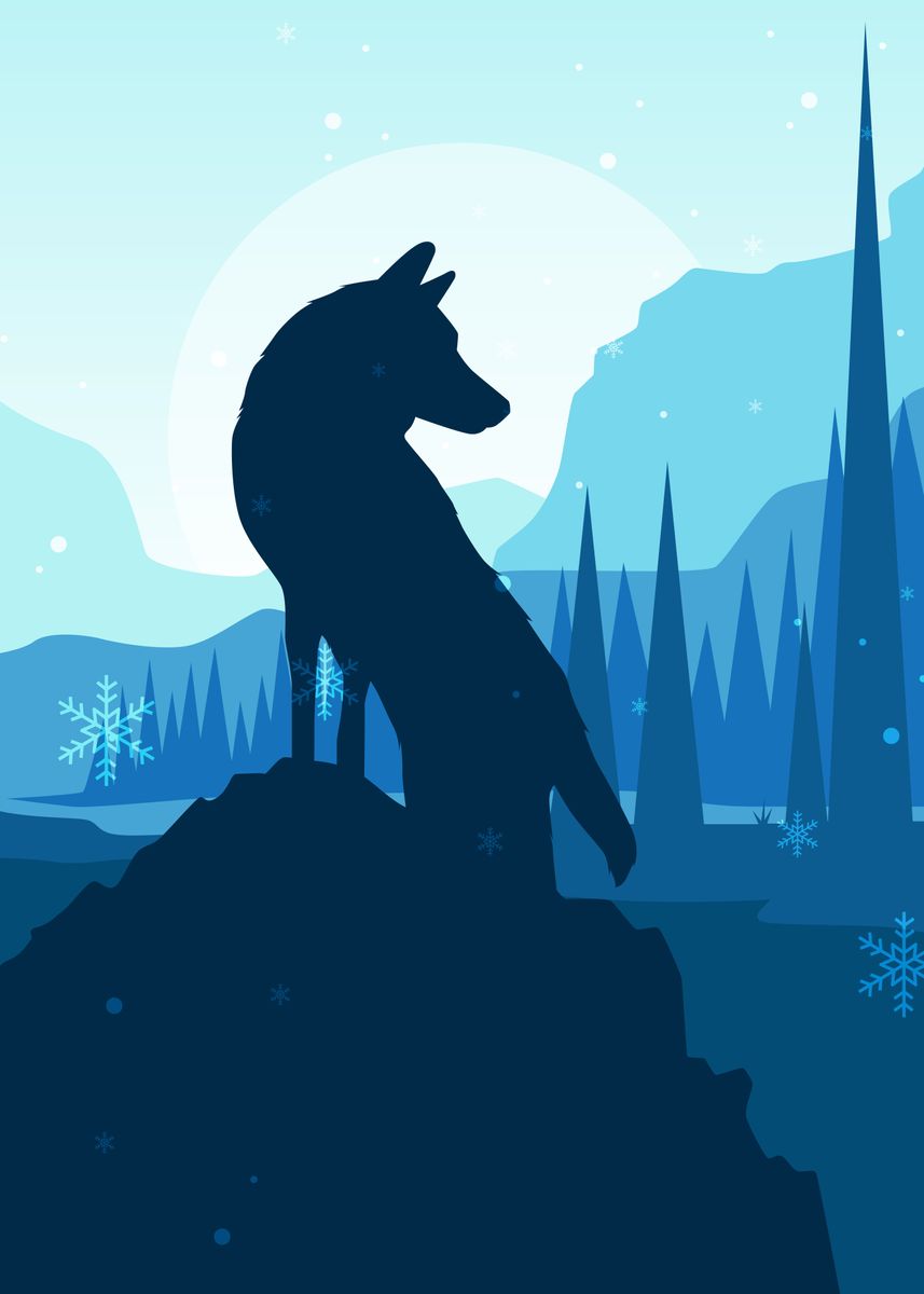 'Winter Wolf Landscape' Poster, picture, metal print, paint by PowerUp ...