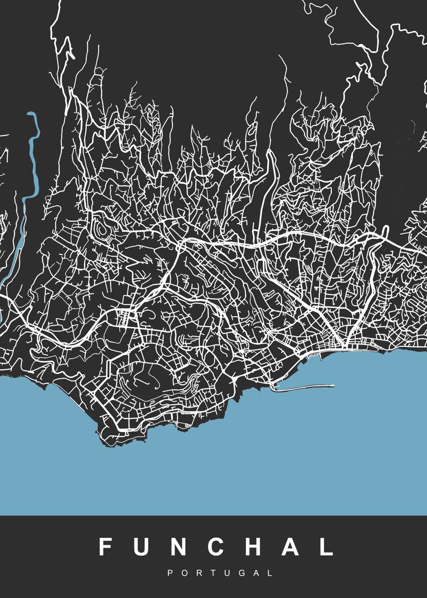 'Map FUNCHAL PORTUGAL' Poster, picture, metal print, paint by UrbanMaps ...