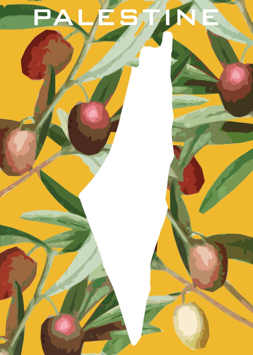 'Palestine Olives Map Art' Poster, picture, metal print, paint by Omar ...