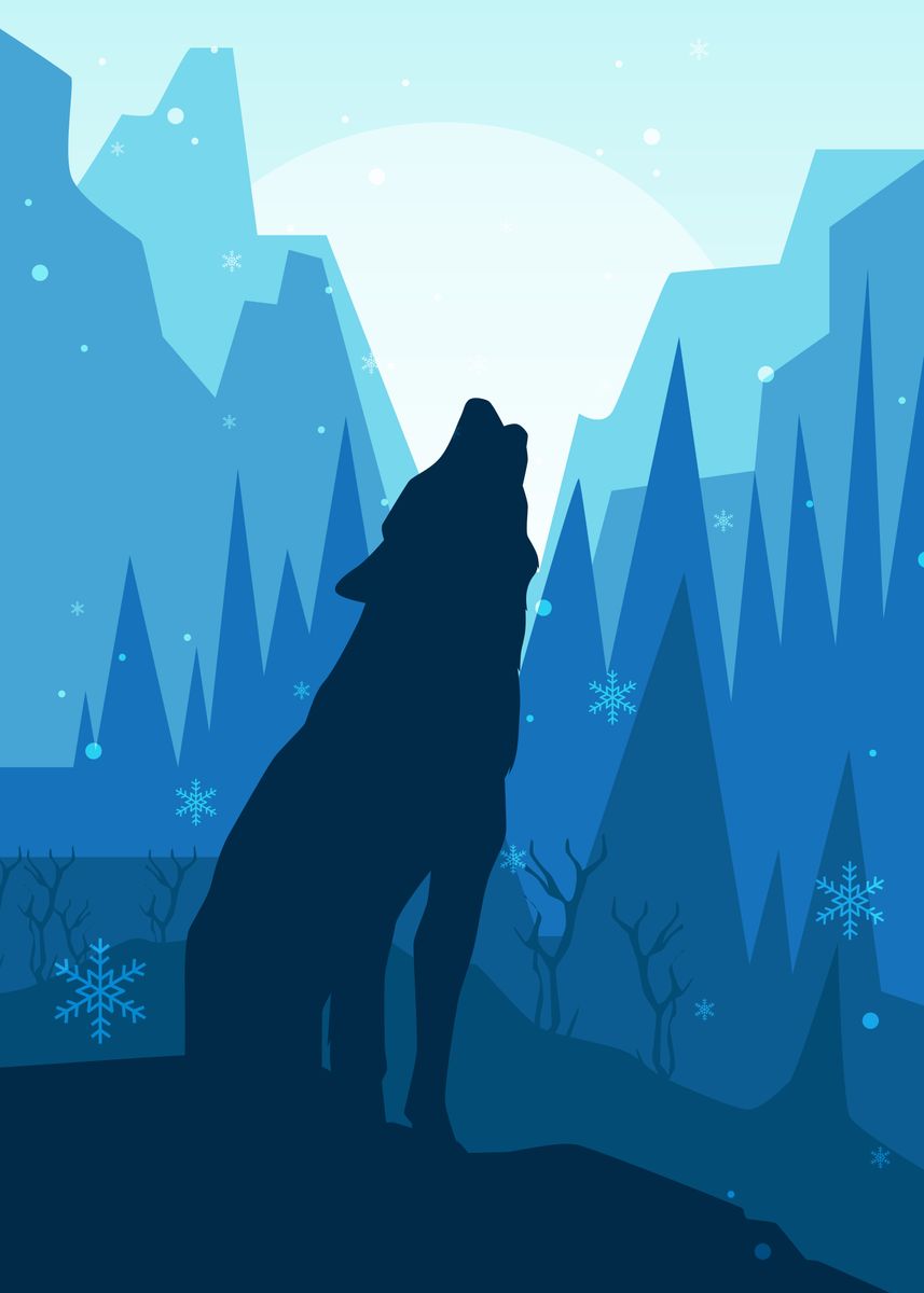 'Howling Winter Wolf Poster' Poster, picture, metal print, paint by ...