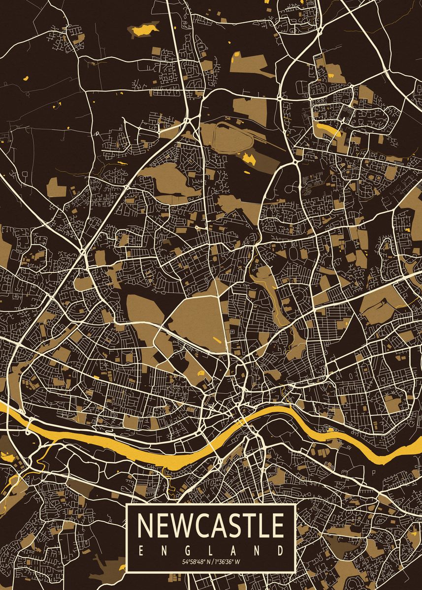 'Newcastle City Map Pastel' Poster, picture, metal print, paint by deMAP Studio | Displate