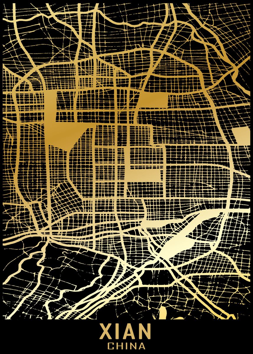 'Xian China City Map' Poster, picture, metal print, paint by ...