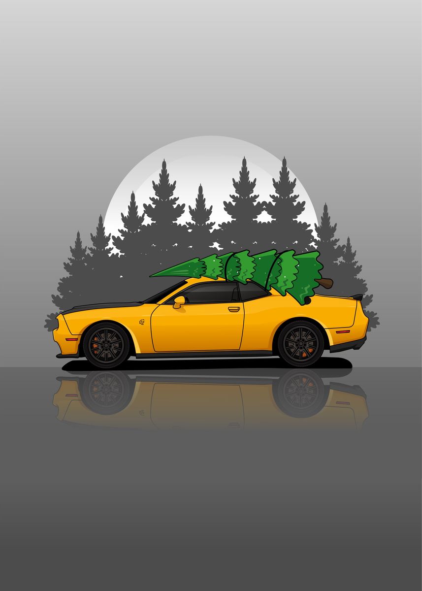 'Dodge Challenger christmas' Poster, picture, metal print, paint by ...