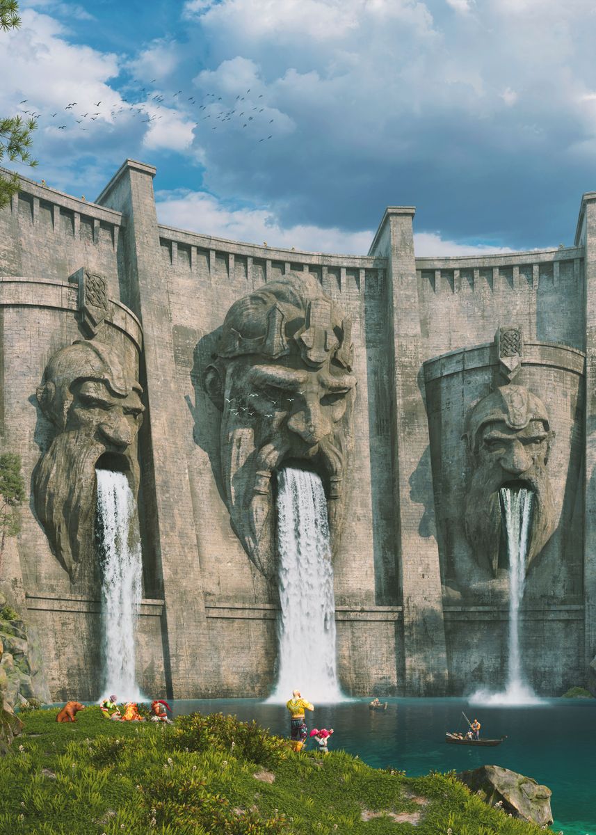 'Dwarven Dam' Poster, picture, metal print, paint by dreamwalker | Displate