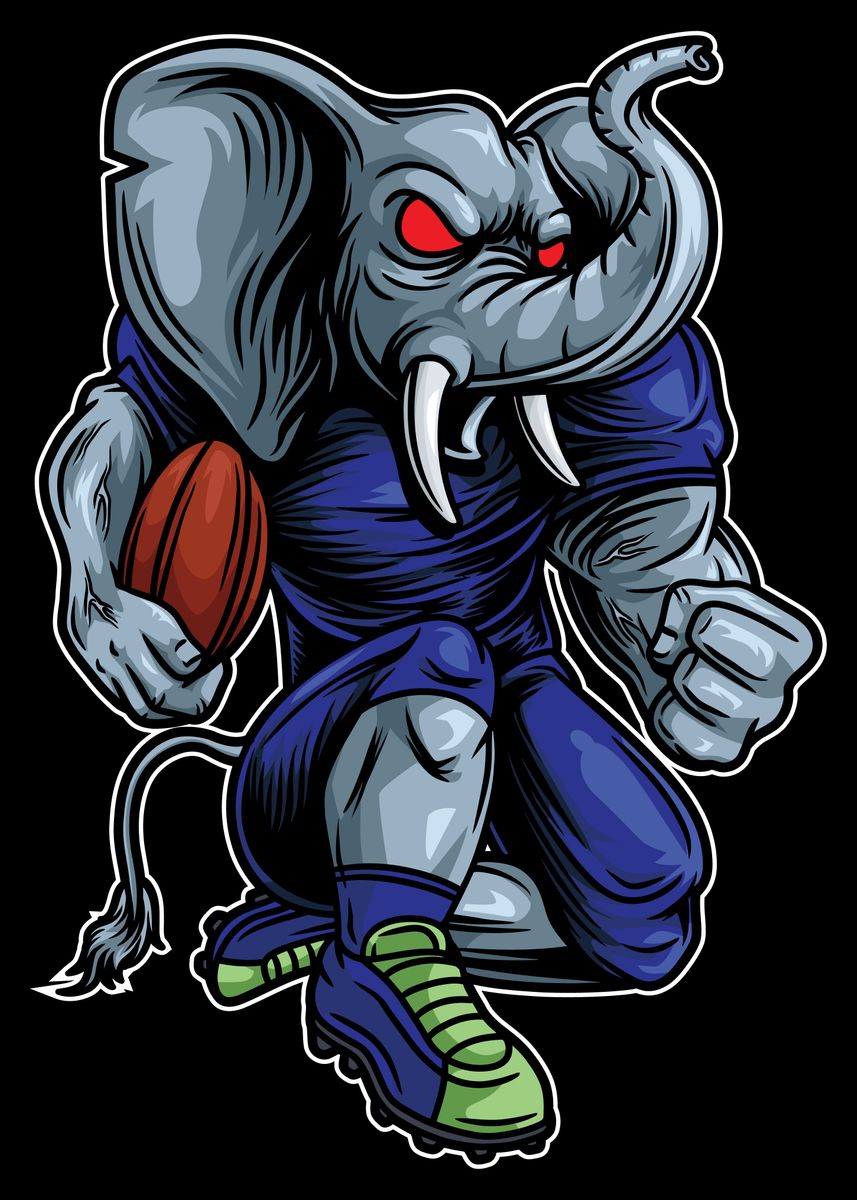 'Elephant American Football' Poster, picture, metal print, paint by ...