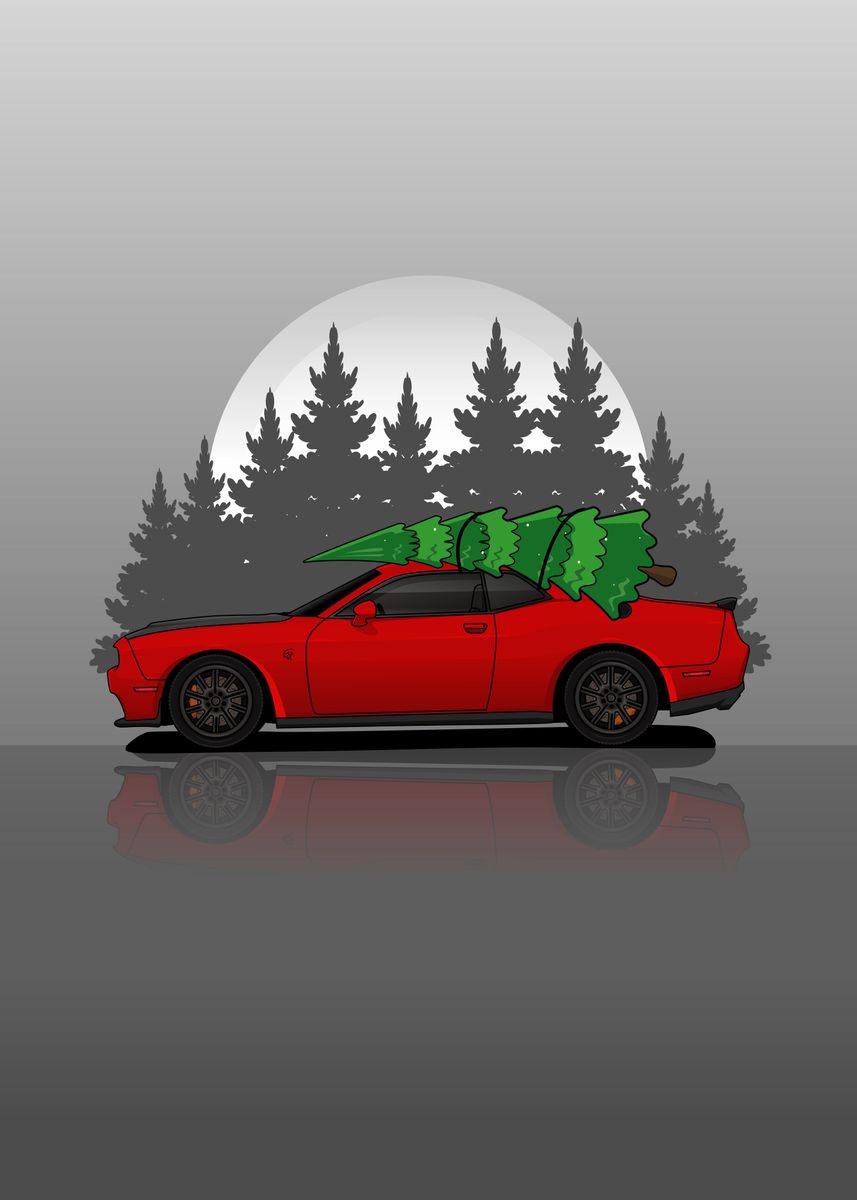 'Dodge Challenger christmas' Poster, picture, metal print, paint by ...