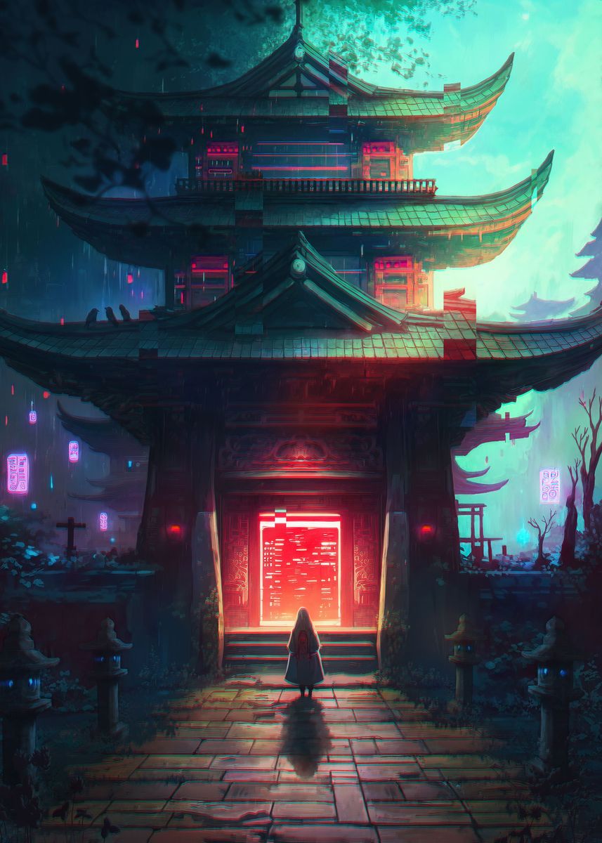 'Cyberpunk Shinto Shrine' Poster, picture, metal print, paint by ...