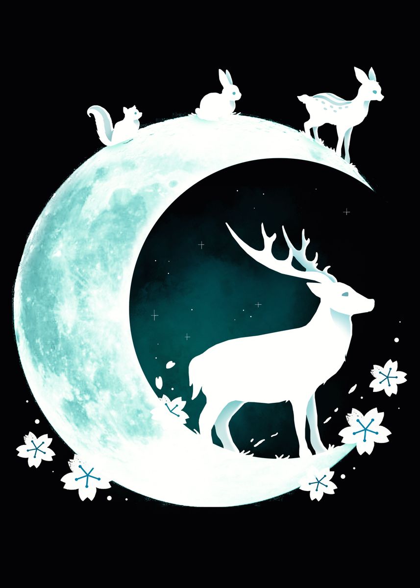 'Deer Moon' Poster, picture, metal print, paint by Valentina Fabbri ...