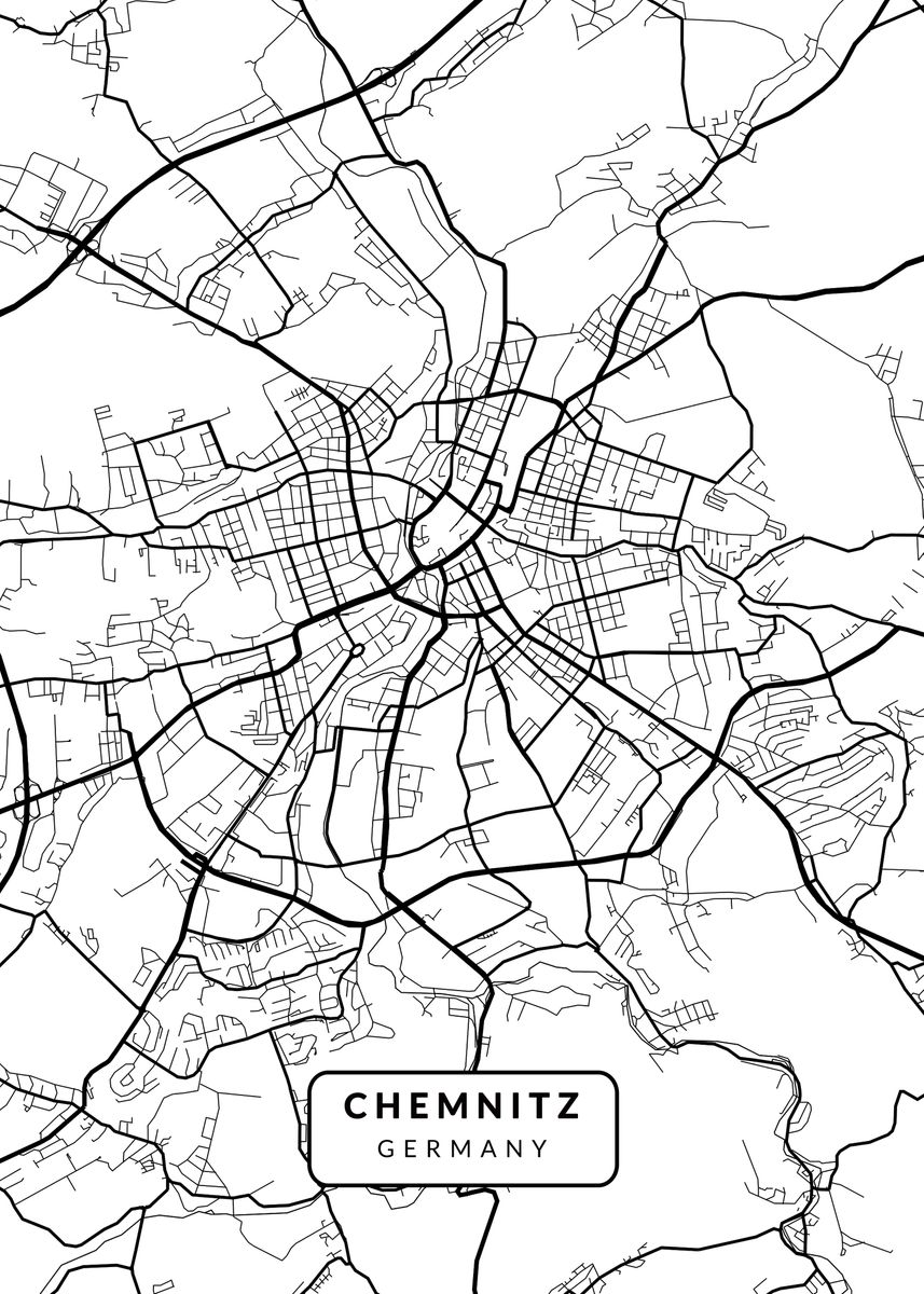 'Chemnitz Map Black White' Poster, picture, metal print, paint by Raka ...