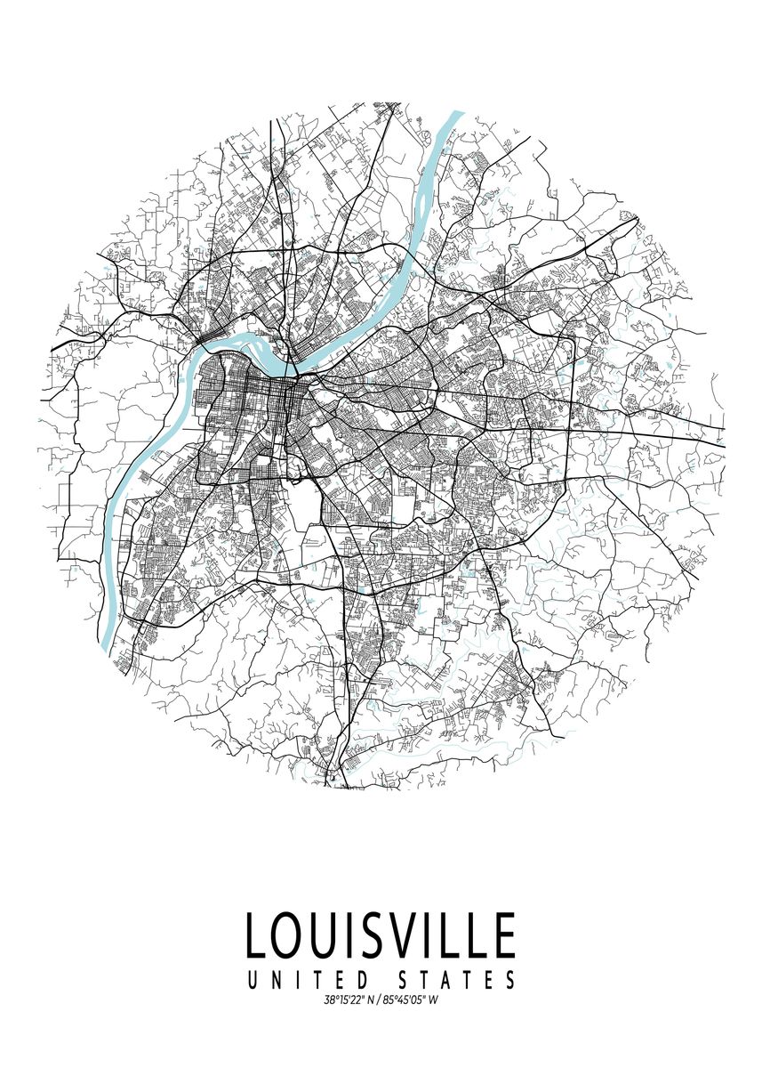 'Louisville City Map Circle' Poster, picture, metal print, paint by ...