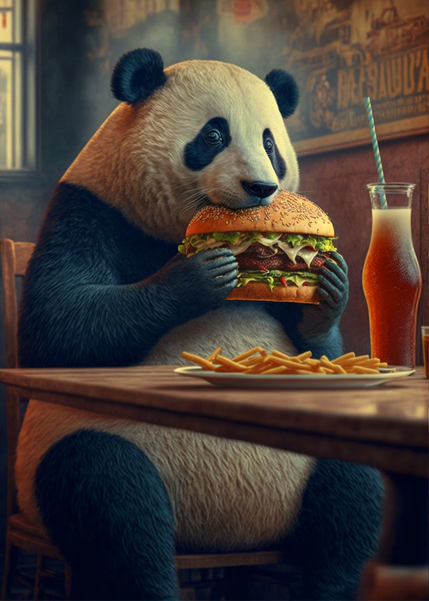 'Hungry Panda ' Poster, picture, metal print, paint by Monika Bürger | Displate