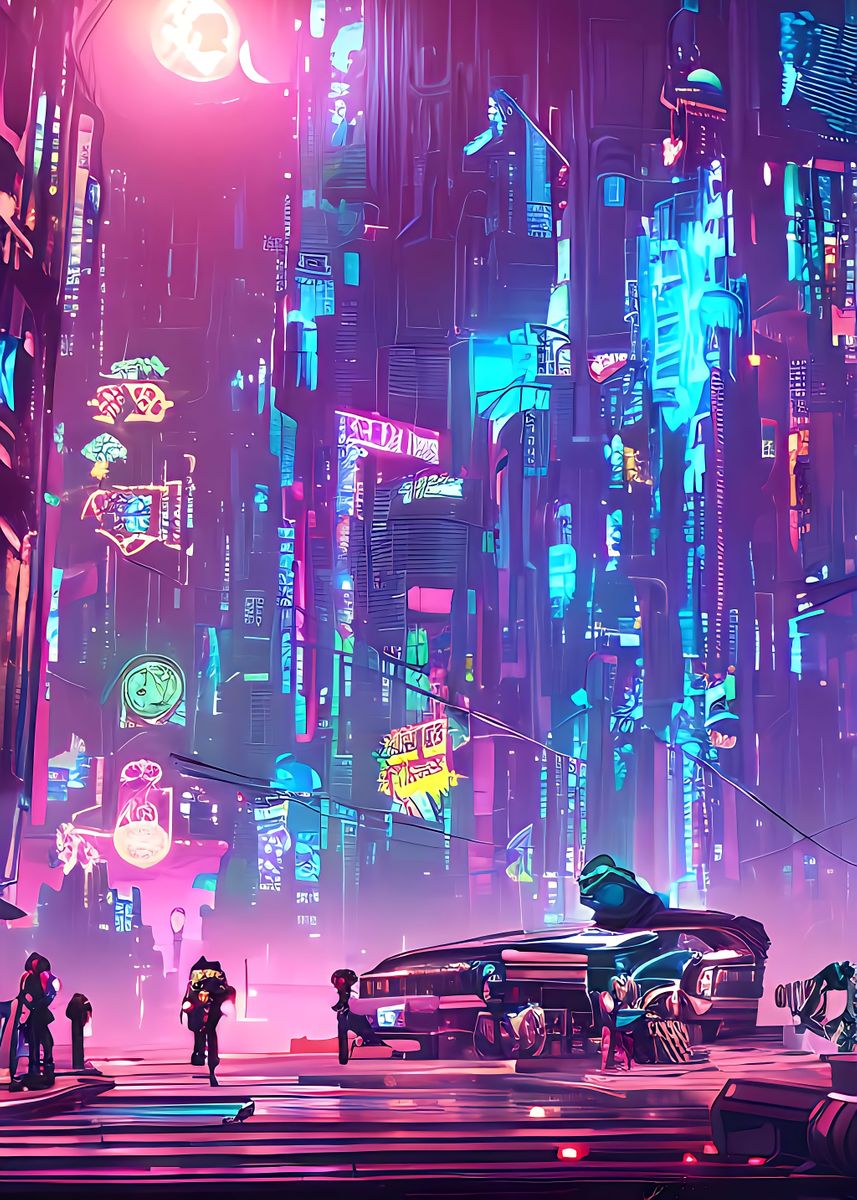 'Future Neon Lights' Poster, picture, metal print, paint by Alex Bayu ...