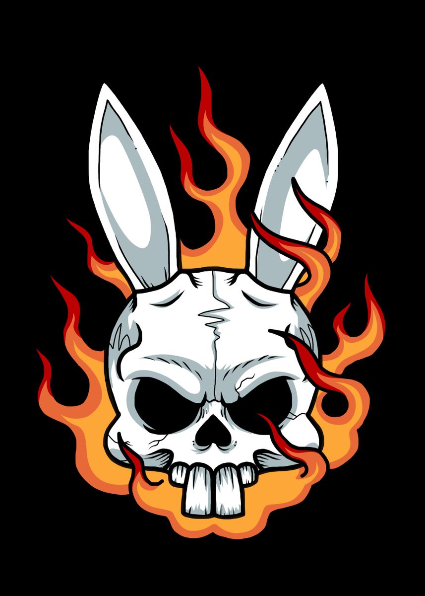 'Easter Bunny Flames Skull' Poster, picture, metal print, paint by ...