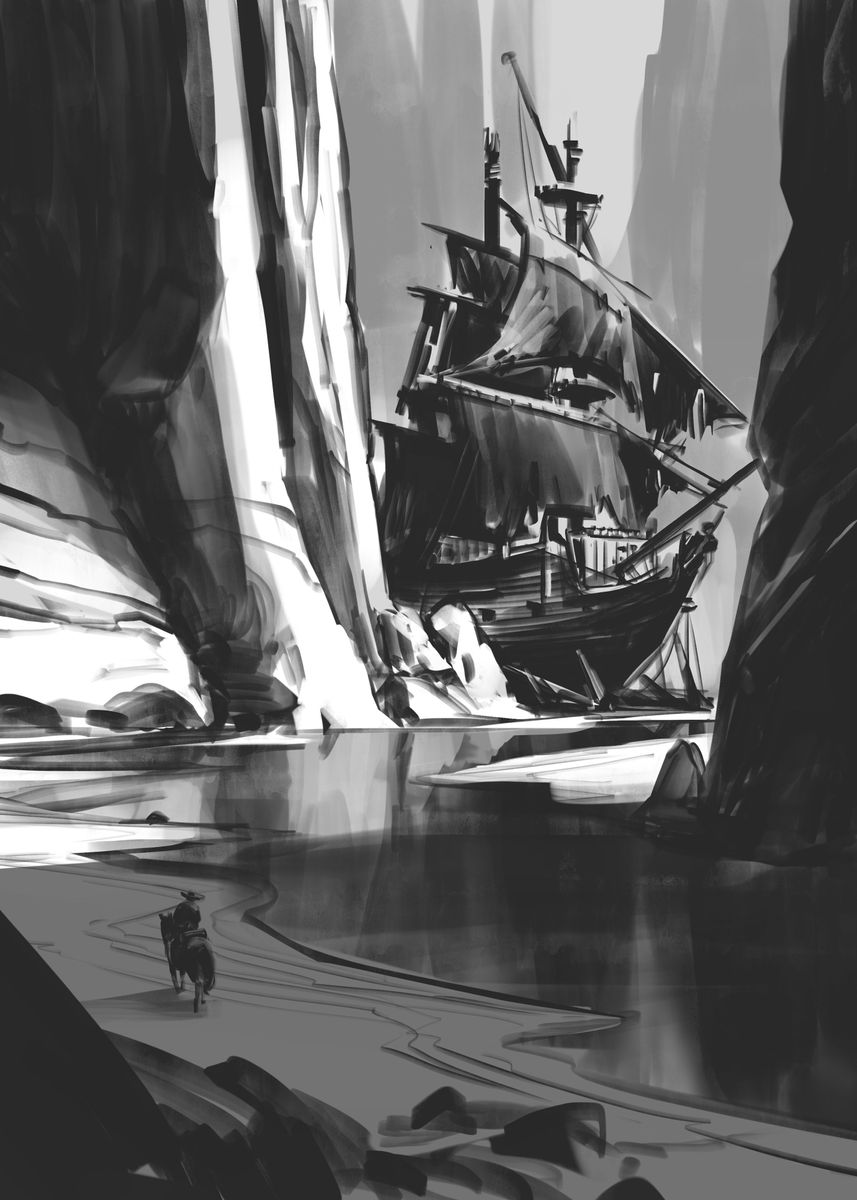 'Mysterious Ship' Poster, picture, metal print, paint by Anton | Displate