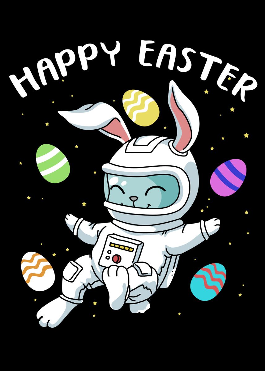 'Easter Bunny Astronaut' Poster, picture, metal print, paint by ...
