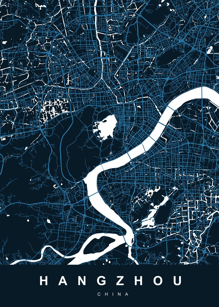 'HANGZHOU Map CHINA' Poster, picture, metal print, paint by UrbanMaps ...