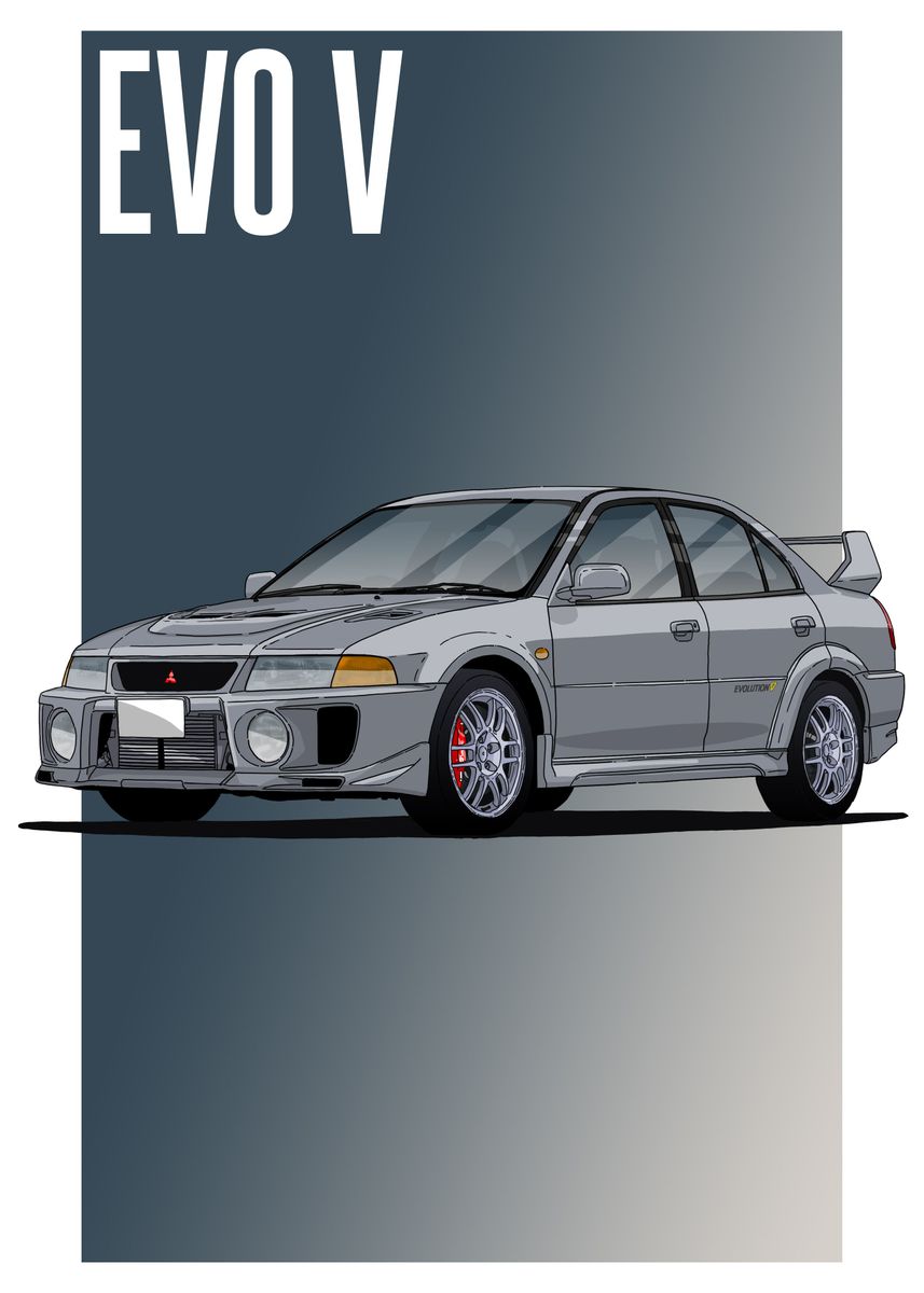 'Mitsubishi lancer evo5' Poster, picture, metal print, paint by ND Fat | Displate