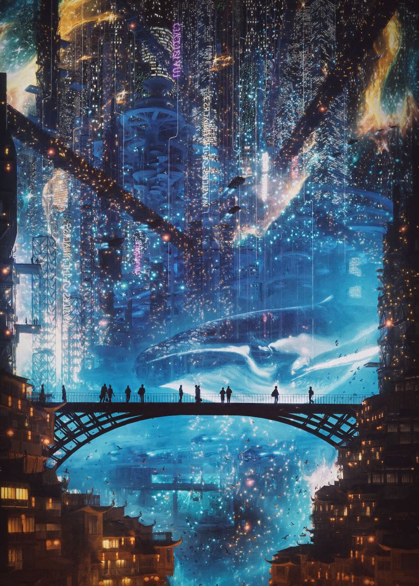 'Starcity 8 Whale land' Poster, picture, metal print, paint by Gal ...