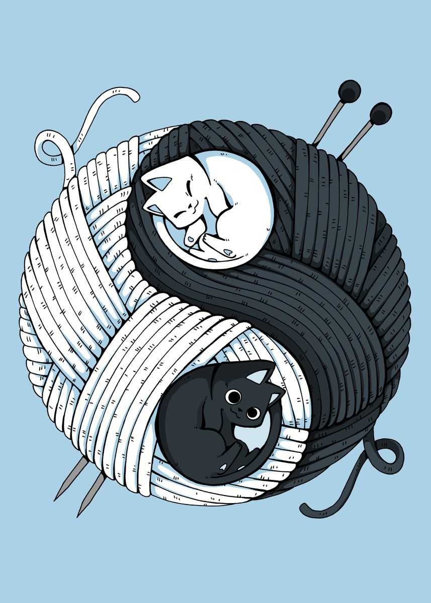 'Ying yang Cats' Poster, picture, metal print, paint by Valentina Fabbri | Displate