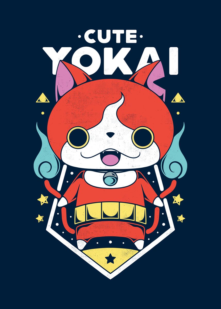 'Cute Cat Yokai Kawaii Art' Poster, picture, metal print, paint by ...