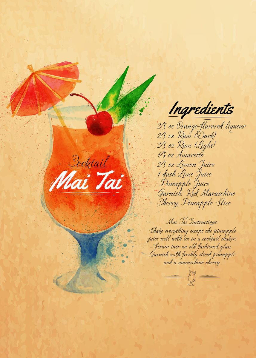 'mai tai cocktails ' Poster, picture, metal print, paint by Katty ...