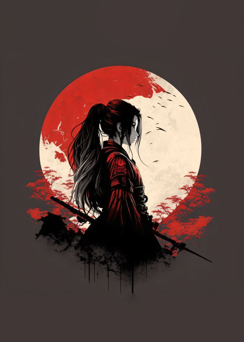 'Samurai Girl Red Blossom' Poster, picture, metal print, paint by Moran ...