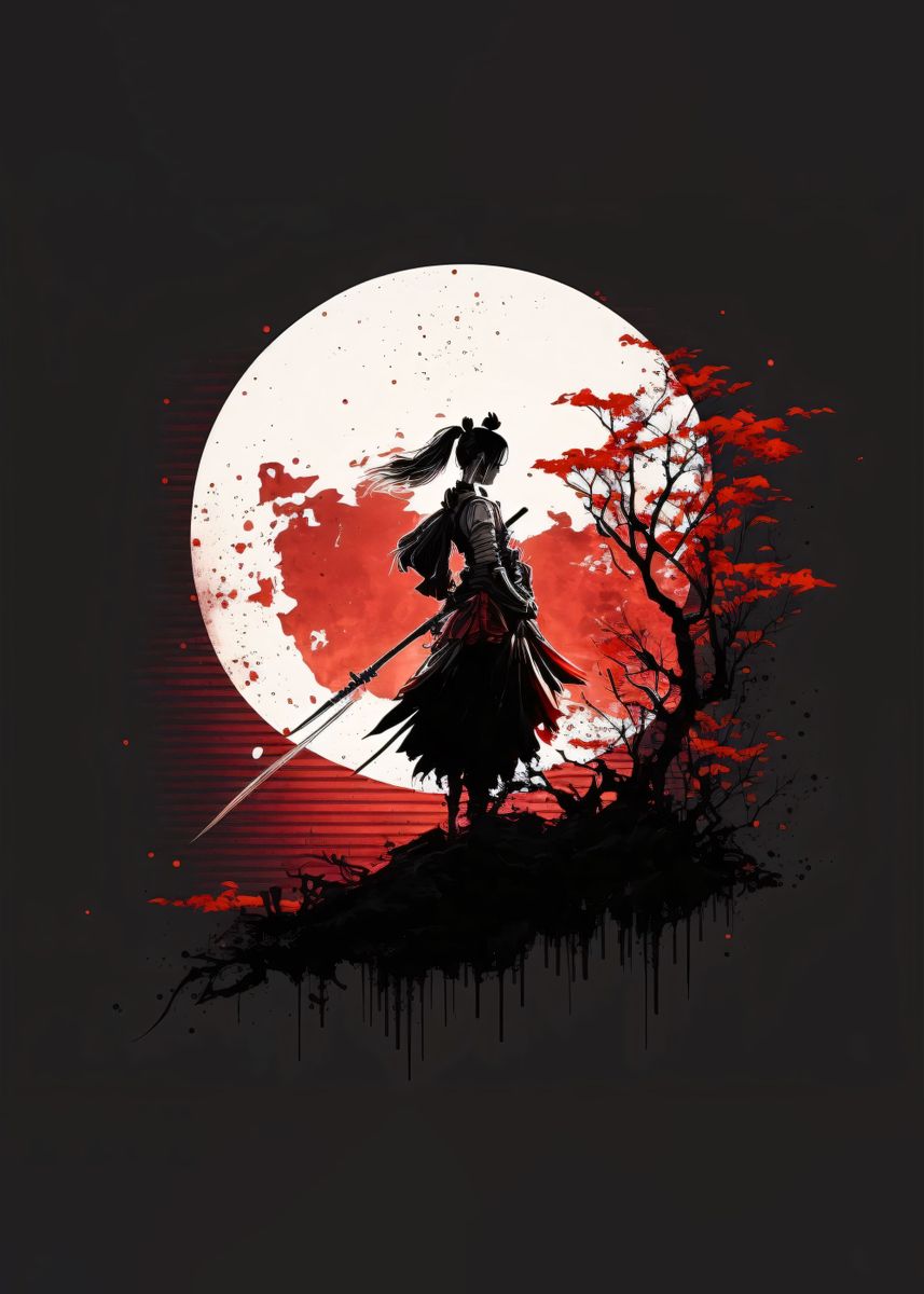 'Samurai Girl Red Blossom' Poster, picture, metal print, paint by Moran ...