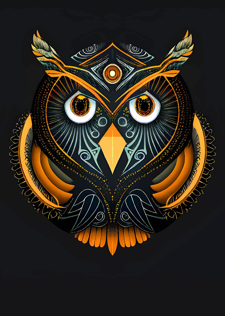 'Owl geometric animal art' Poster, picture, metal print, paint by ...