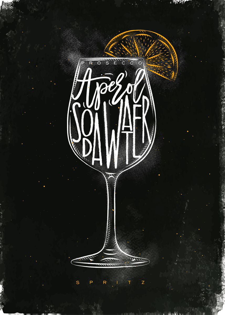 'spritz cocktail lettering ' Poster, picture, metal print, paint by ...