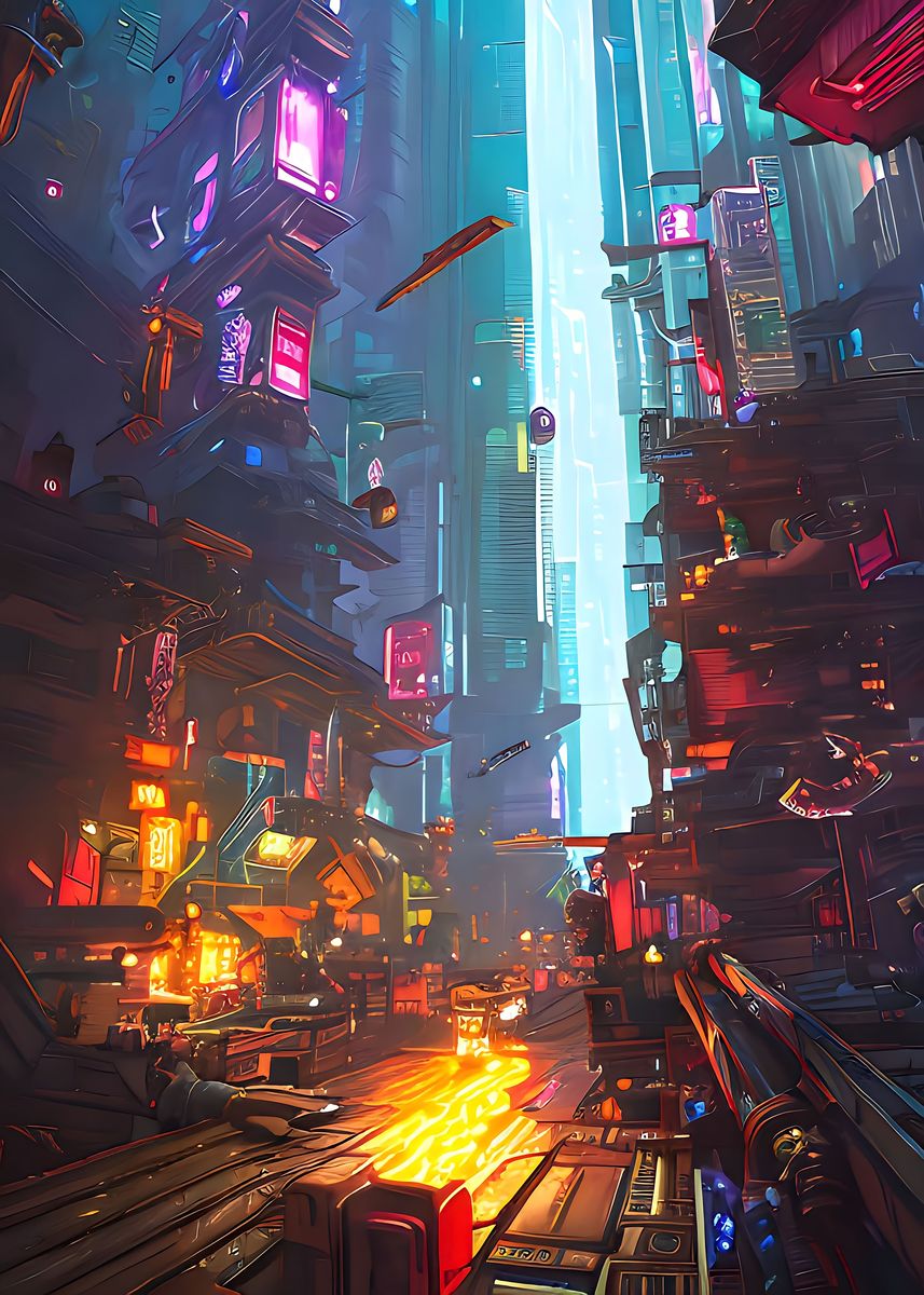'Neons Cyberpunk CIty' Poster, picture, metal print, paint by Alex Bayu ...