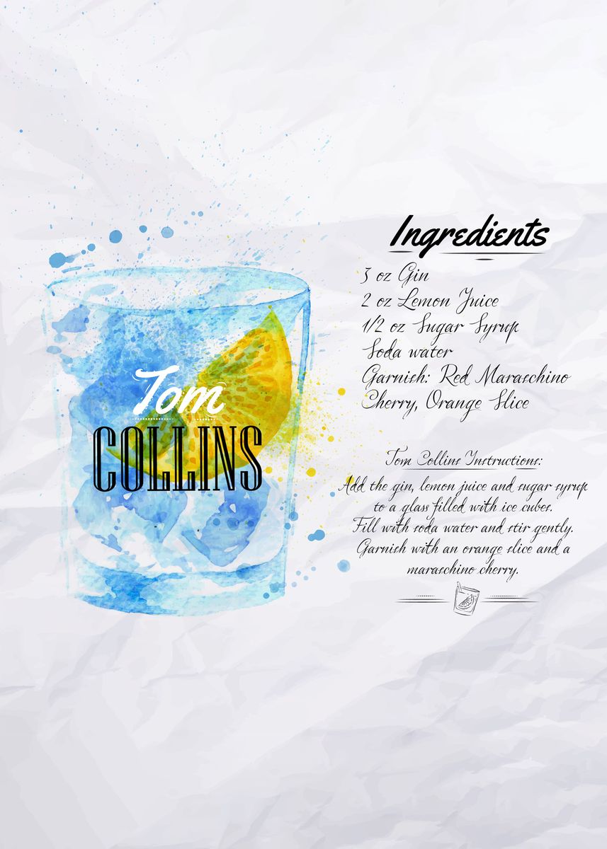 'tom collins cocktails' Poster, picture, metal print, paint by Katty ...