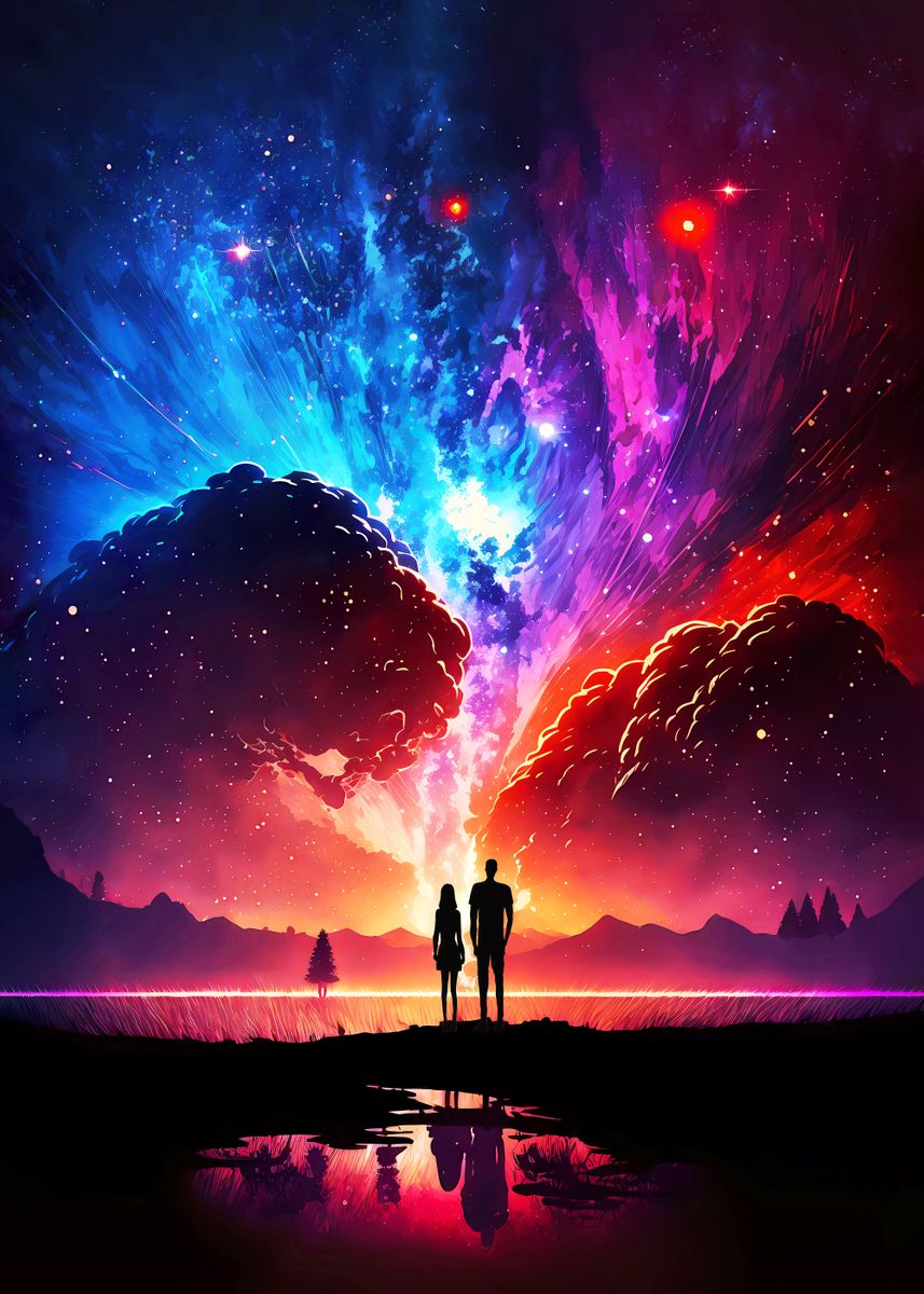 'Couple Galaxy Landscape' Poster, picture, metal print, paint by Luong ...